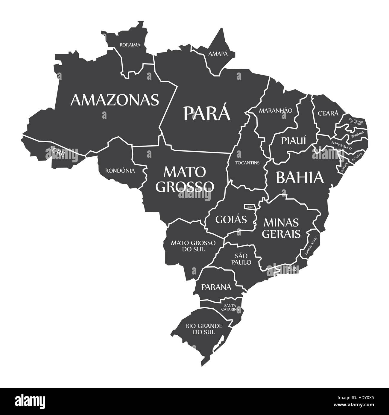 Brazil Map with states and labelled black Stock Vector Image & Art - Alamy