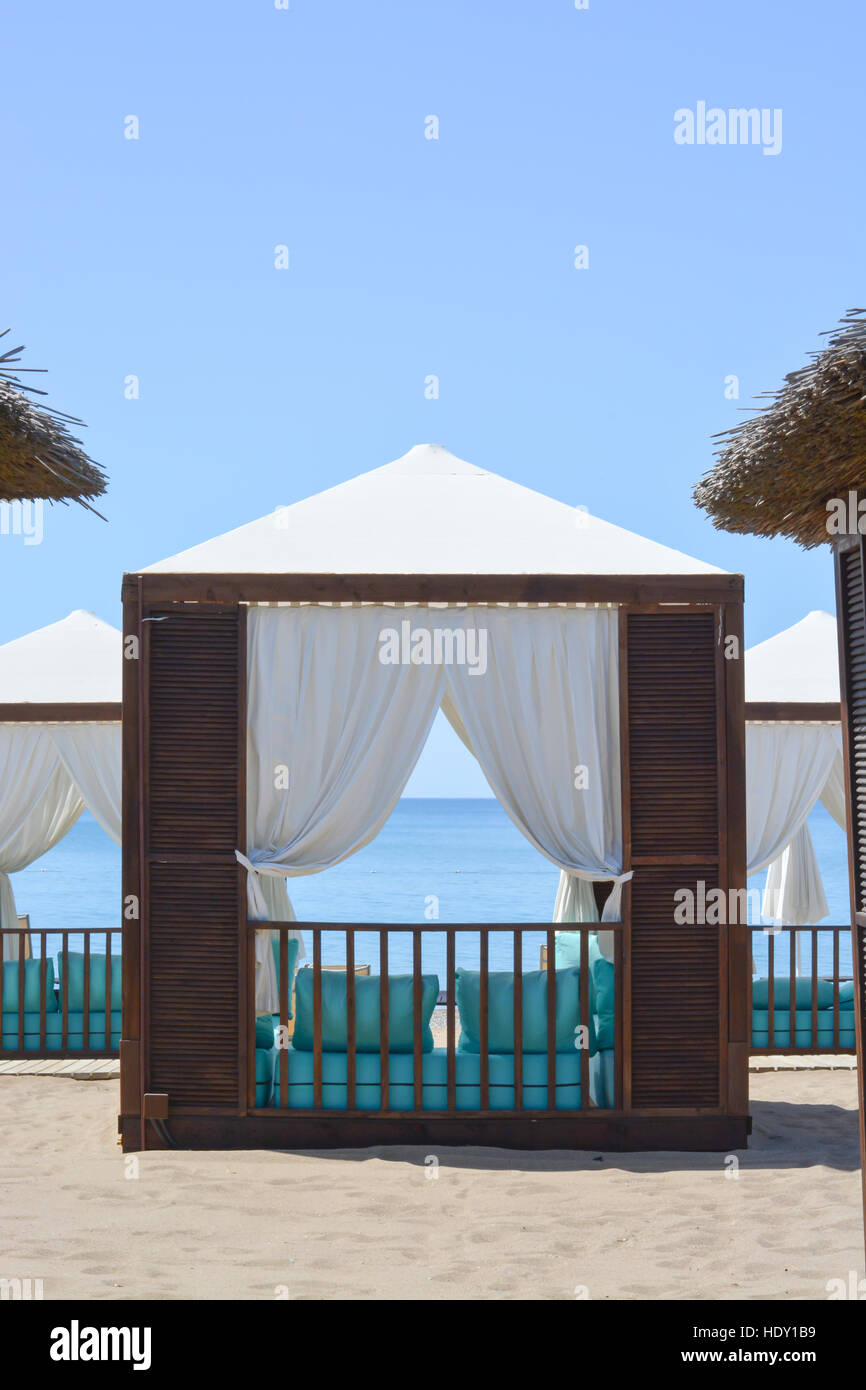 Luxury canopy on the beach on summer time Stock Photo - Alamy