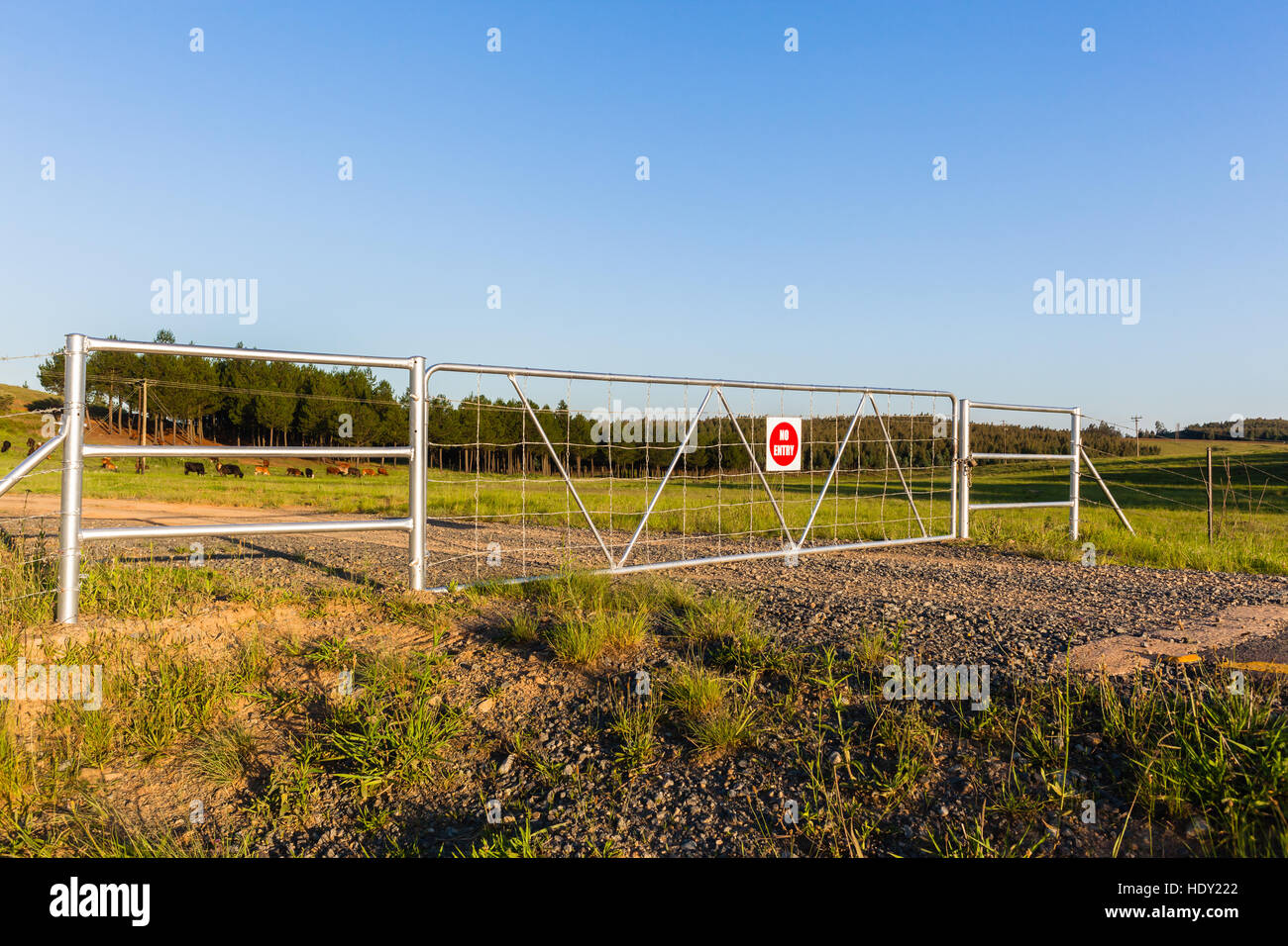 Mountains rural farm gate entrance Stock Photo - Alamy