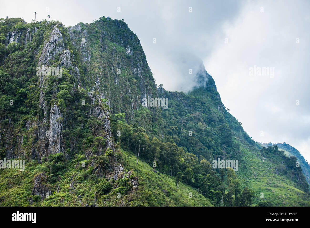 High mountain ridge in thick fog Stock Photo - Alamy