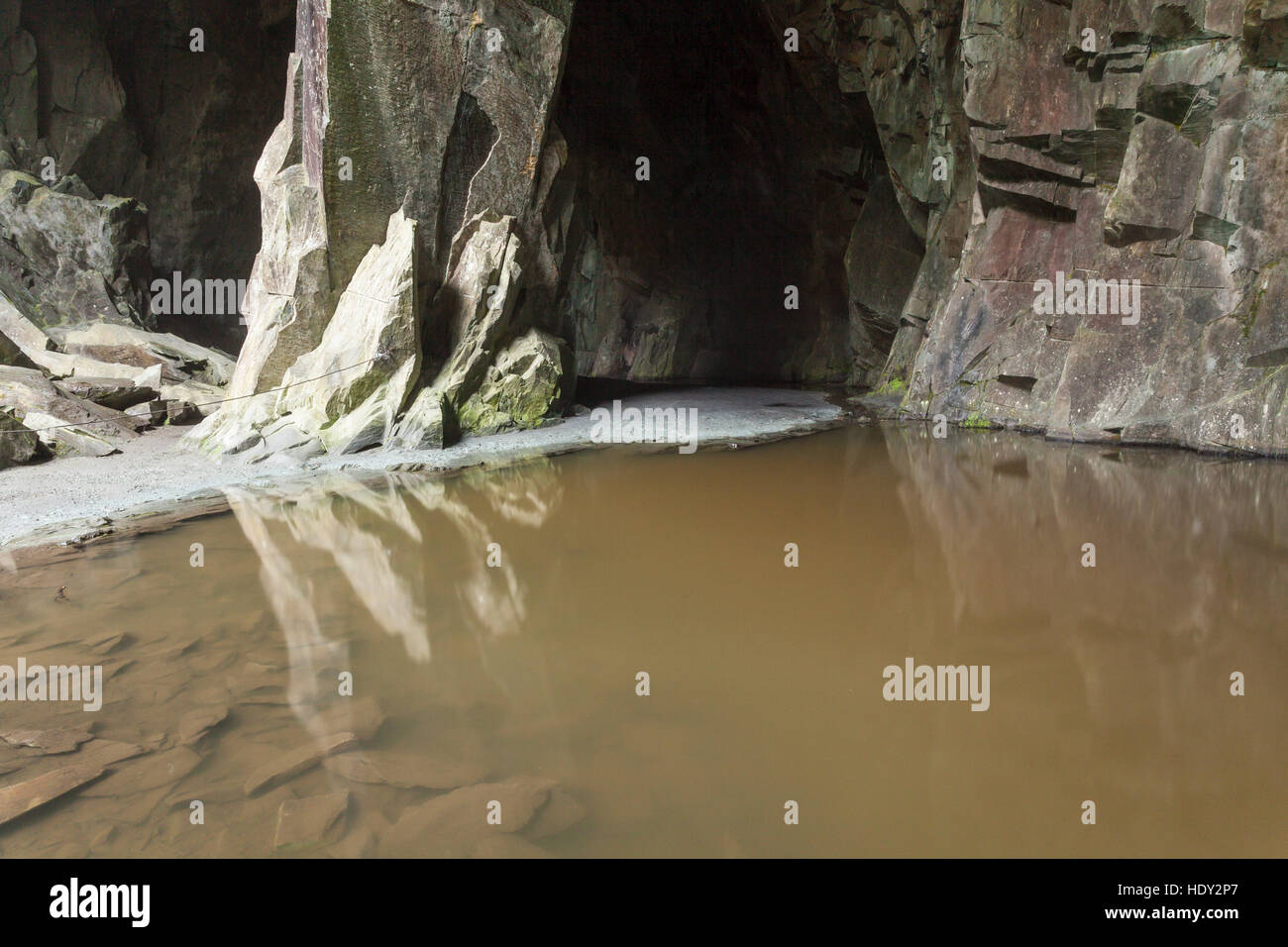 Rock formation in Cathedral Quarry in the Little Langdale area of the ...