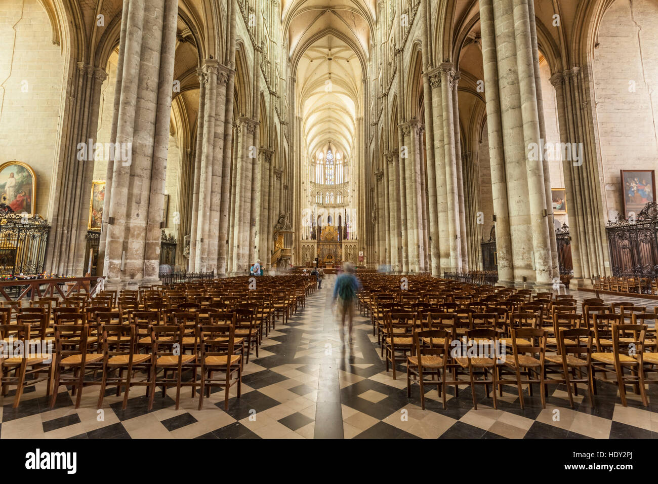 The nave of Notre Dame d'Amiens cathedral in the city of Amiens. It was ...