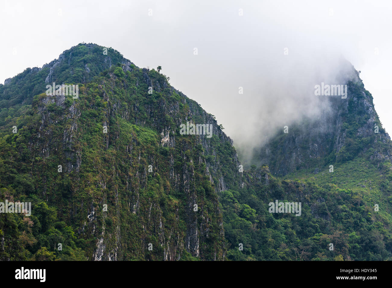 High mountain ridge in thick fog Stock Photo - Alamy