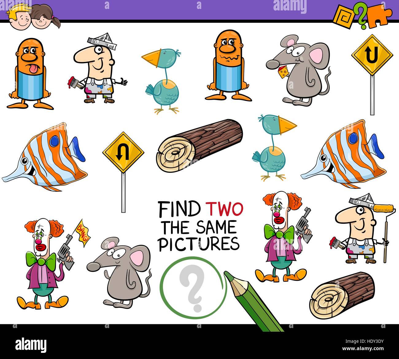 Cartoon Illustration of Find Identical Pair of Pictures Educational ...