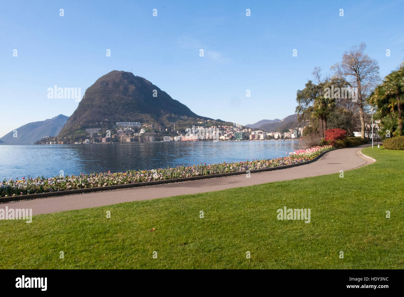 Lugano, Switzerland: Parco Ciani, city garden with fresh flowers of the ...