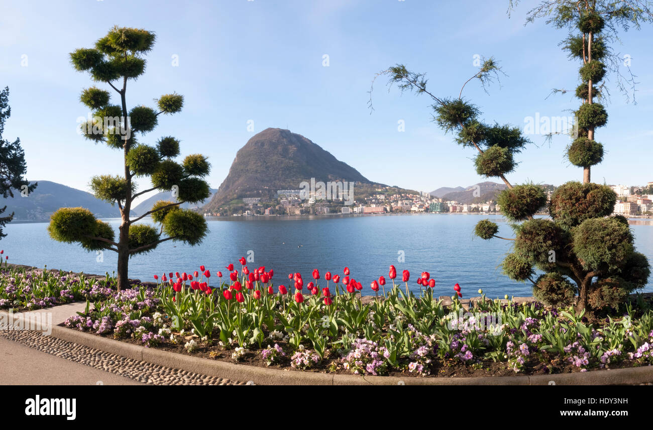 Lugano, Switzerland: Parco Ciani, city garden with fresh flowers of the ...