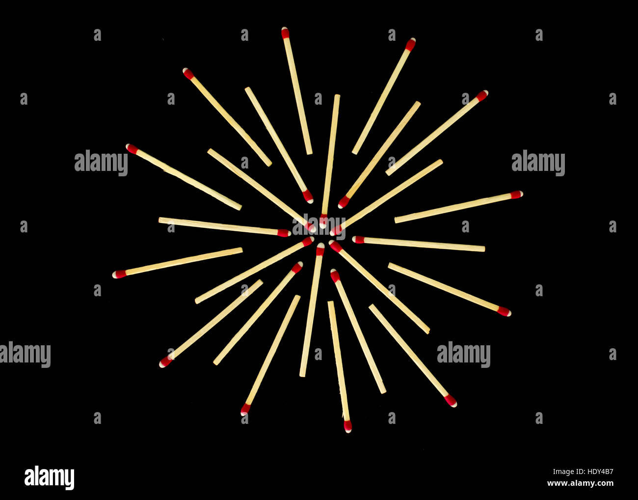 A star design with strike-anywhere matches, isolated on a black ...