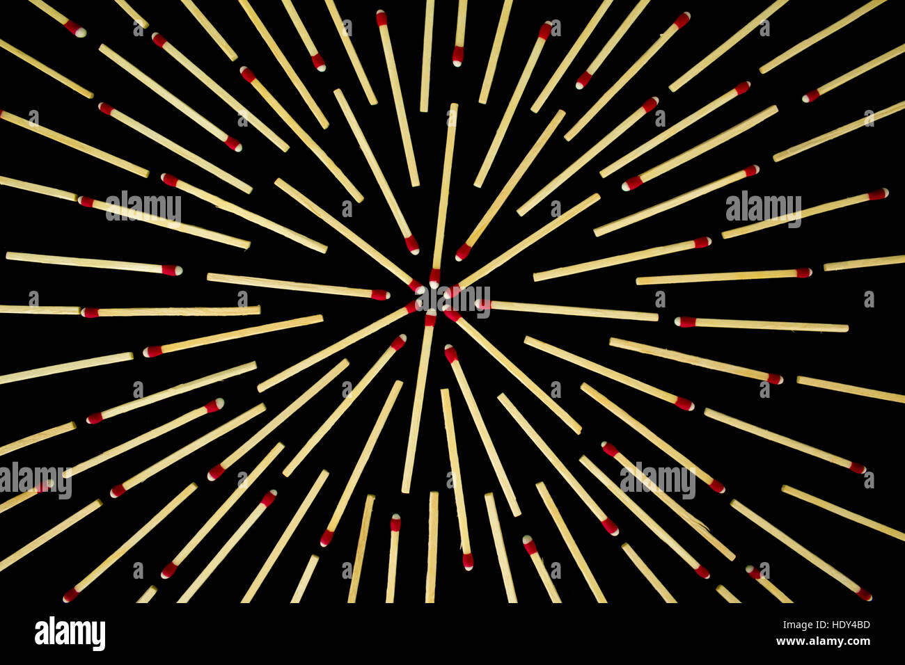 A complex star design with strike-anywhere matches, isolated on a black ...
