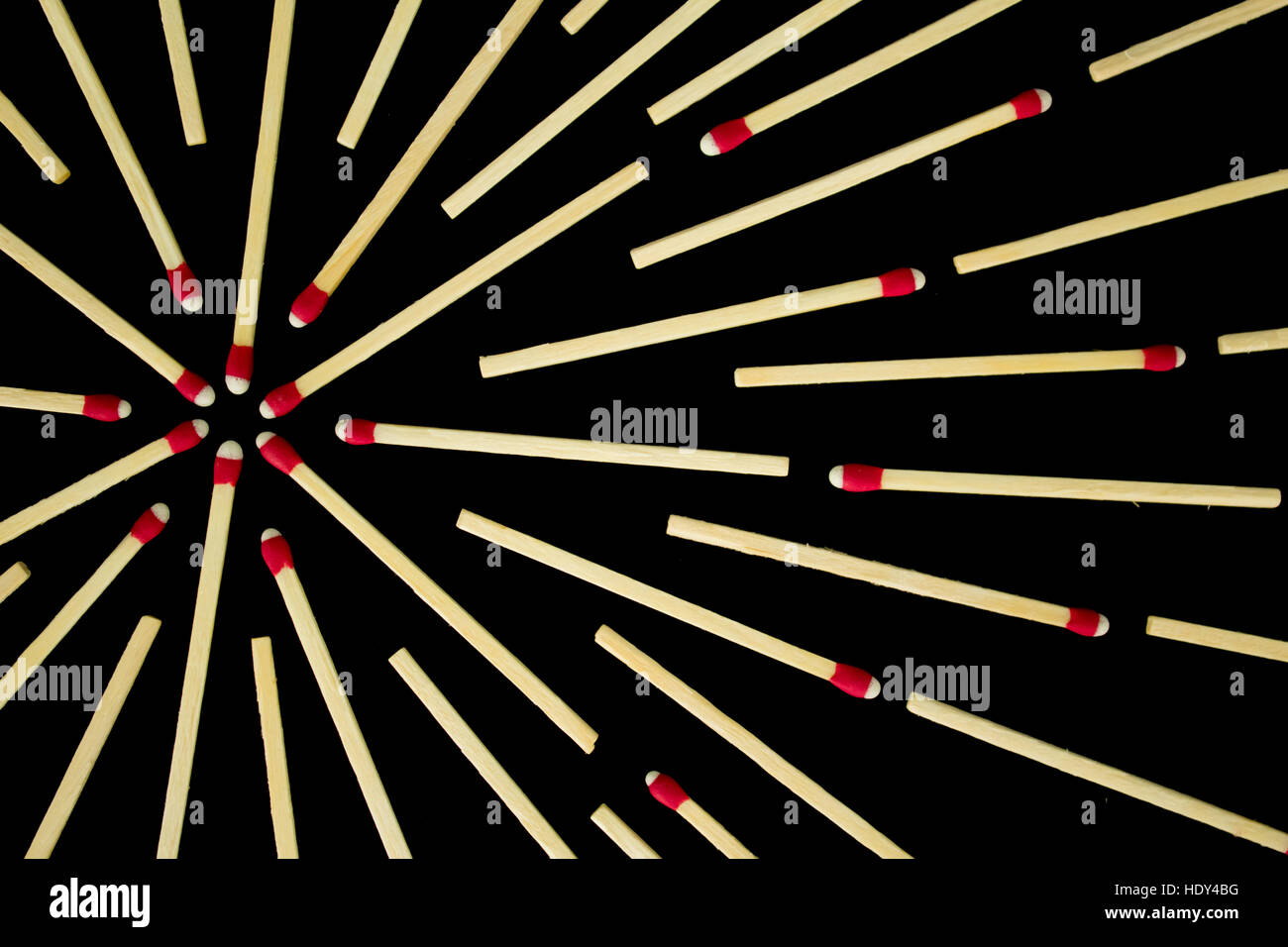 A complex star design with strike-anywhere matches, isolated on a black ...