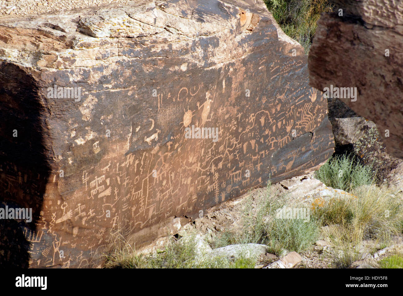 Newspaper Rock covered in Indian Petroglyph's Stock Photo - Alamy