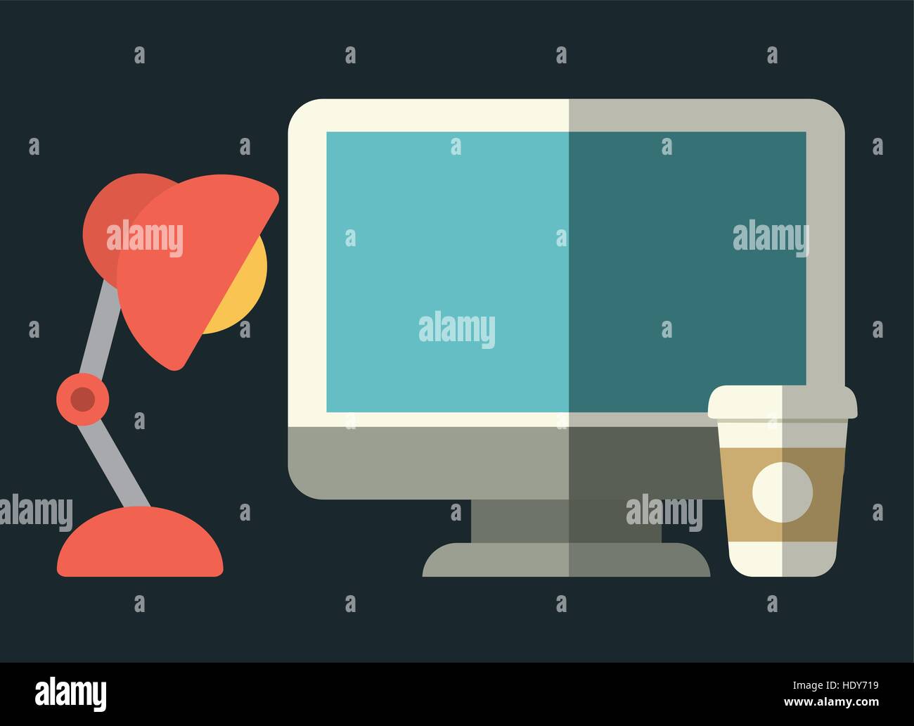 computer with office workplace related icons image vector illustration ...