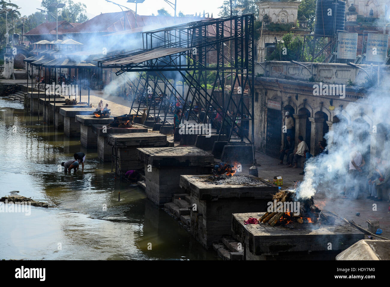 NEPAL Kathmandu, Pashupatinath Hindu Temple, cremation ghat at river ...