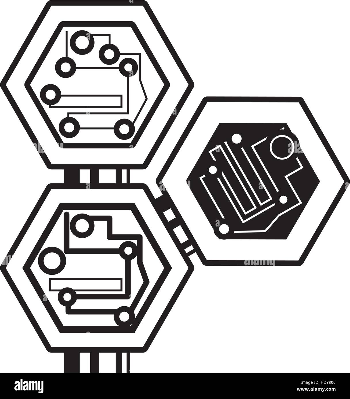 computer circuit hexagon electronic component linear Stock Vector Image ...