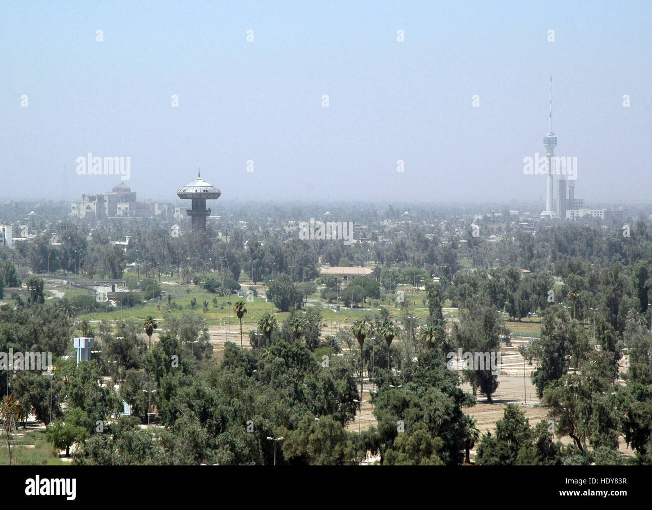 A long-shot wide-angle view, showing the landscape and skyline in ...