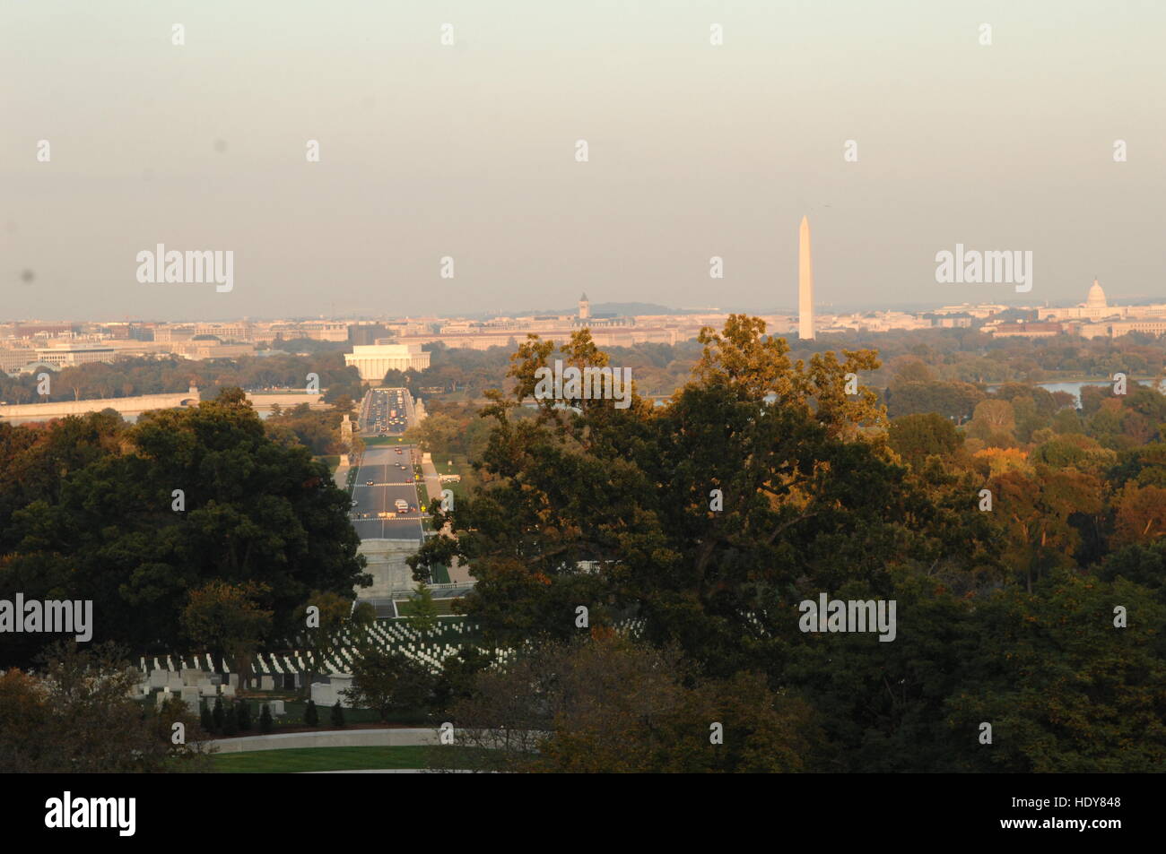 Scenic view of Washington D.C. with Washington Monument in the distance ...