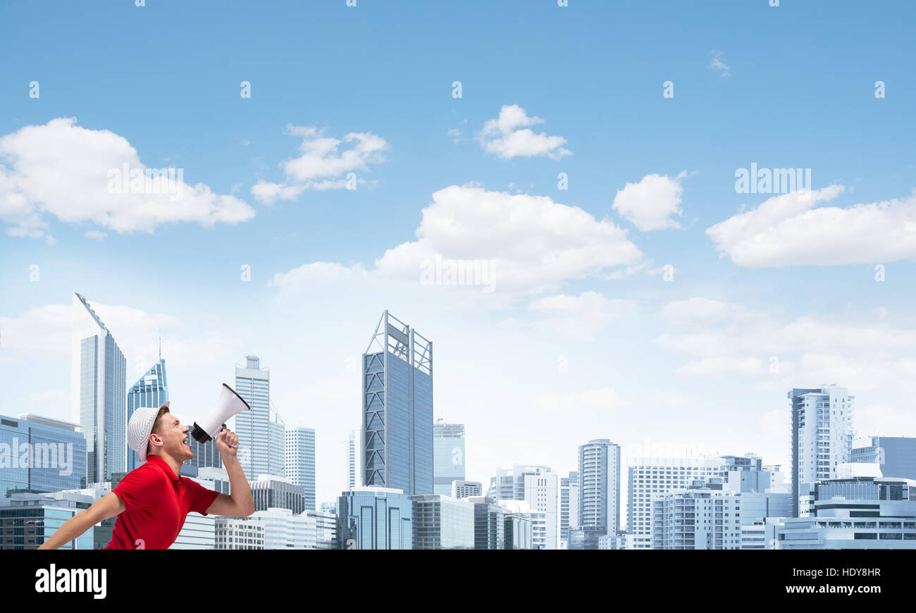 Guy making announcement Stock Photo - Alamy