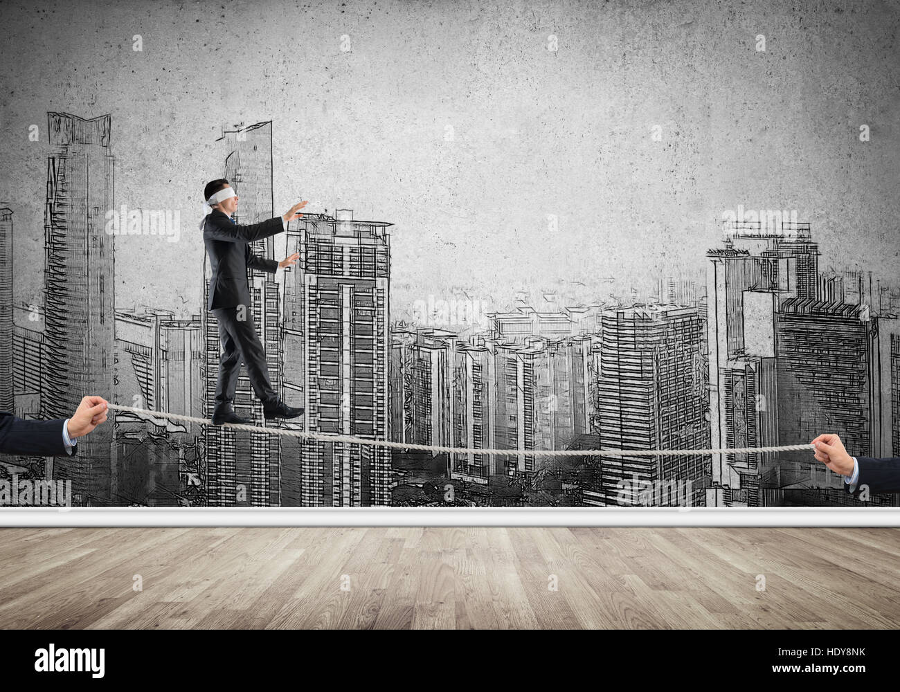 Business concept of risk support and assistance with man balancing on ...