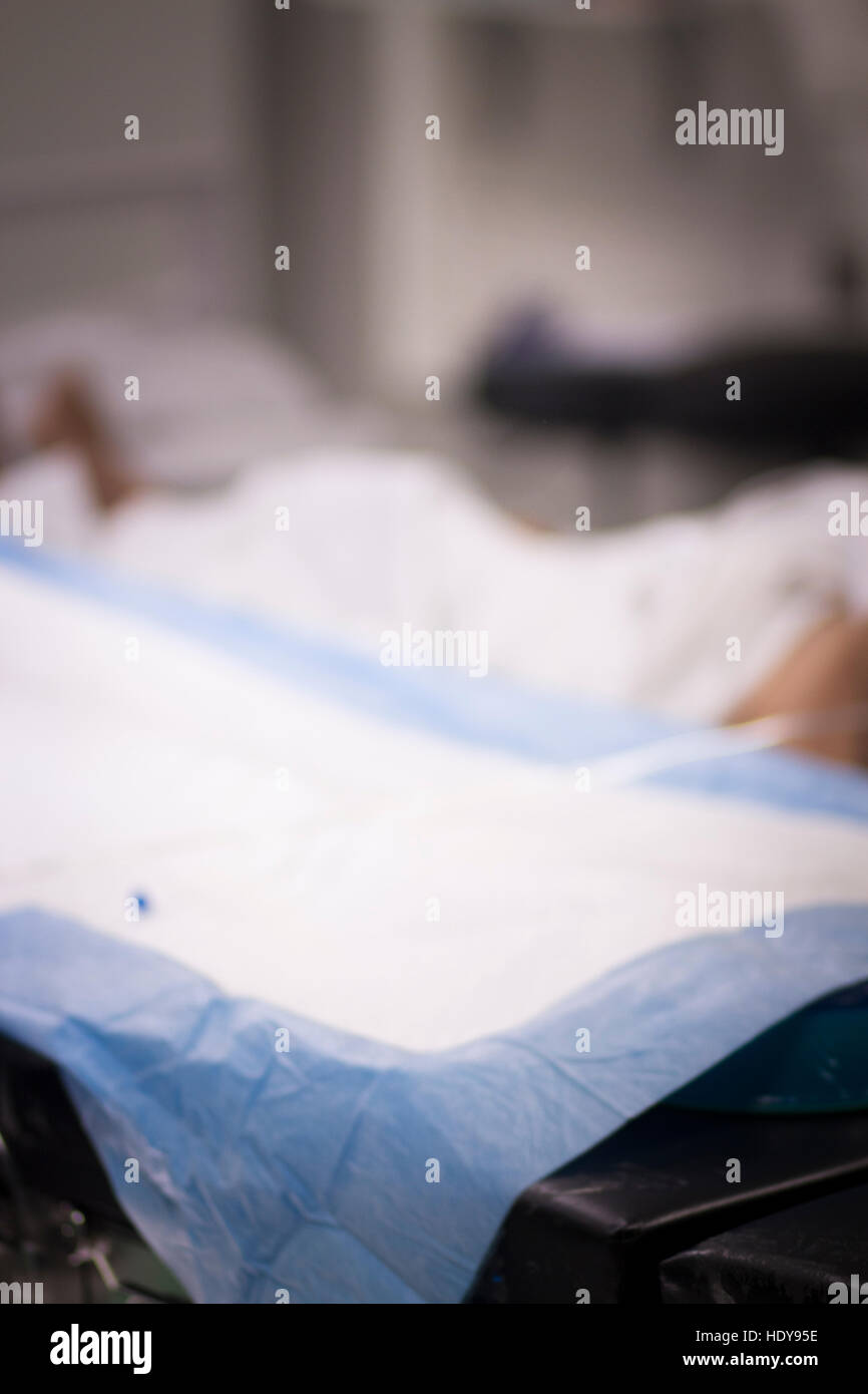 Hospital bed in surgery in operating emergency room during operation ...