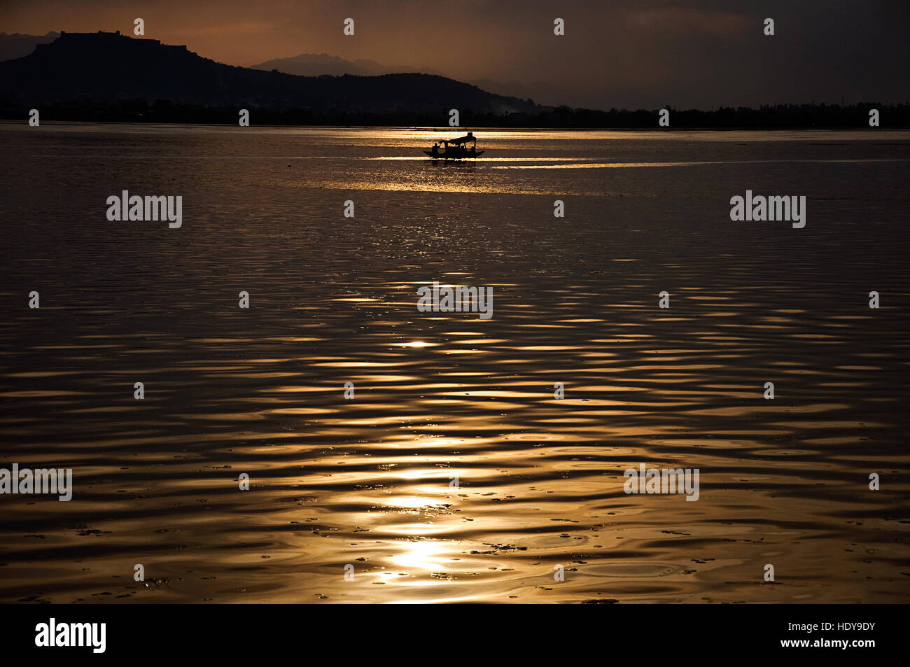 Shikara the boat with silhouette in Dal Lake, Srinagar India with ...