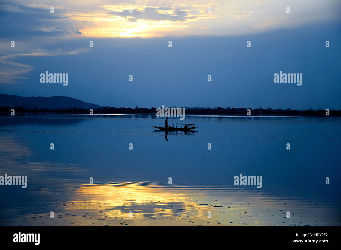 Shikara the boat with silhouette in Dal Lake, Srinagar India with ...