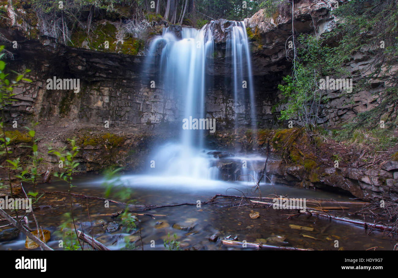Marmot Creek Cascading Waterfall Rock Cliff. Scenic Springtime ...