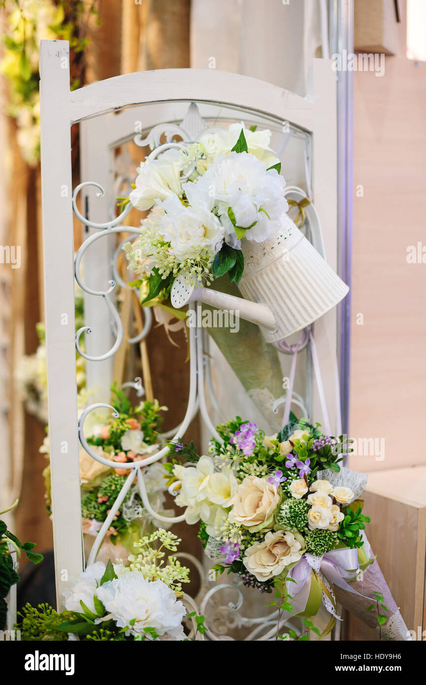 beautiful wedding bouquets for restaurant decor Stock Photo - Alamy
