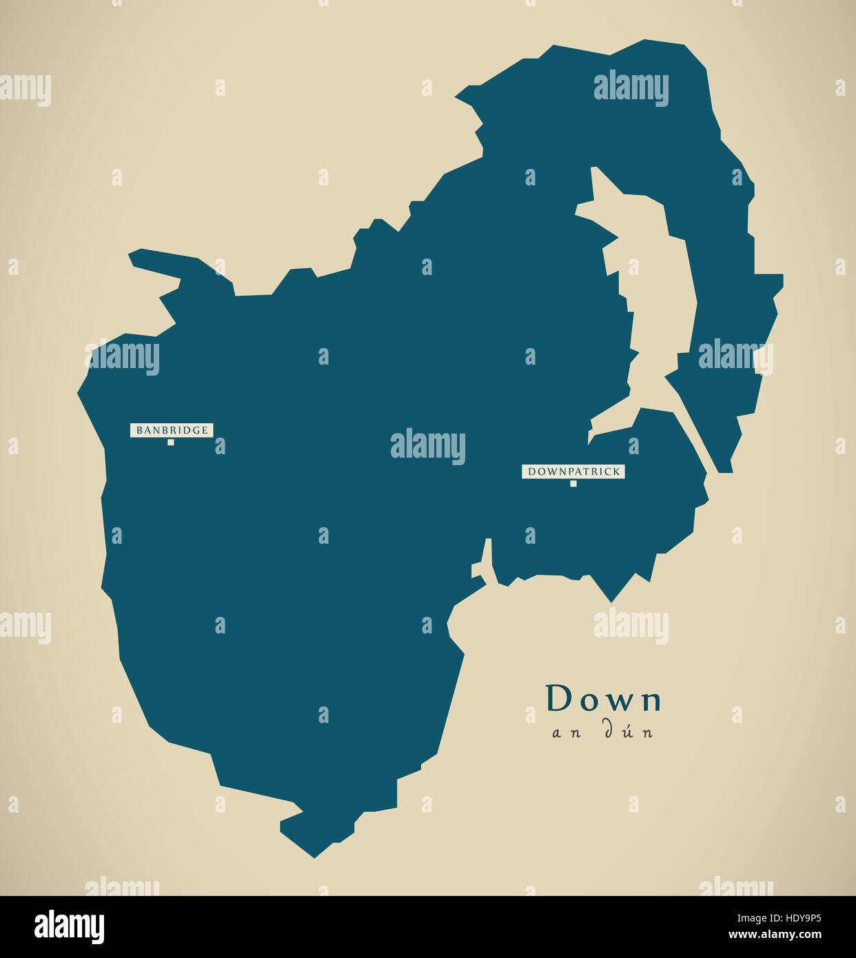 Modern Map - Down UK Northern Ireland illustration Stock Photo - Alamy