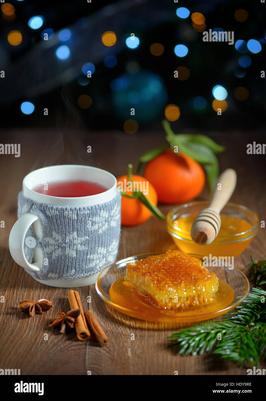cup of hot tea with honey and winter spices Stock Photo - Alamy