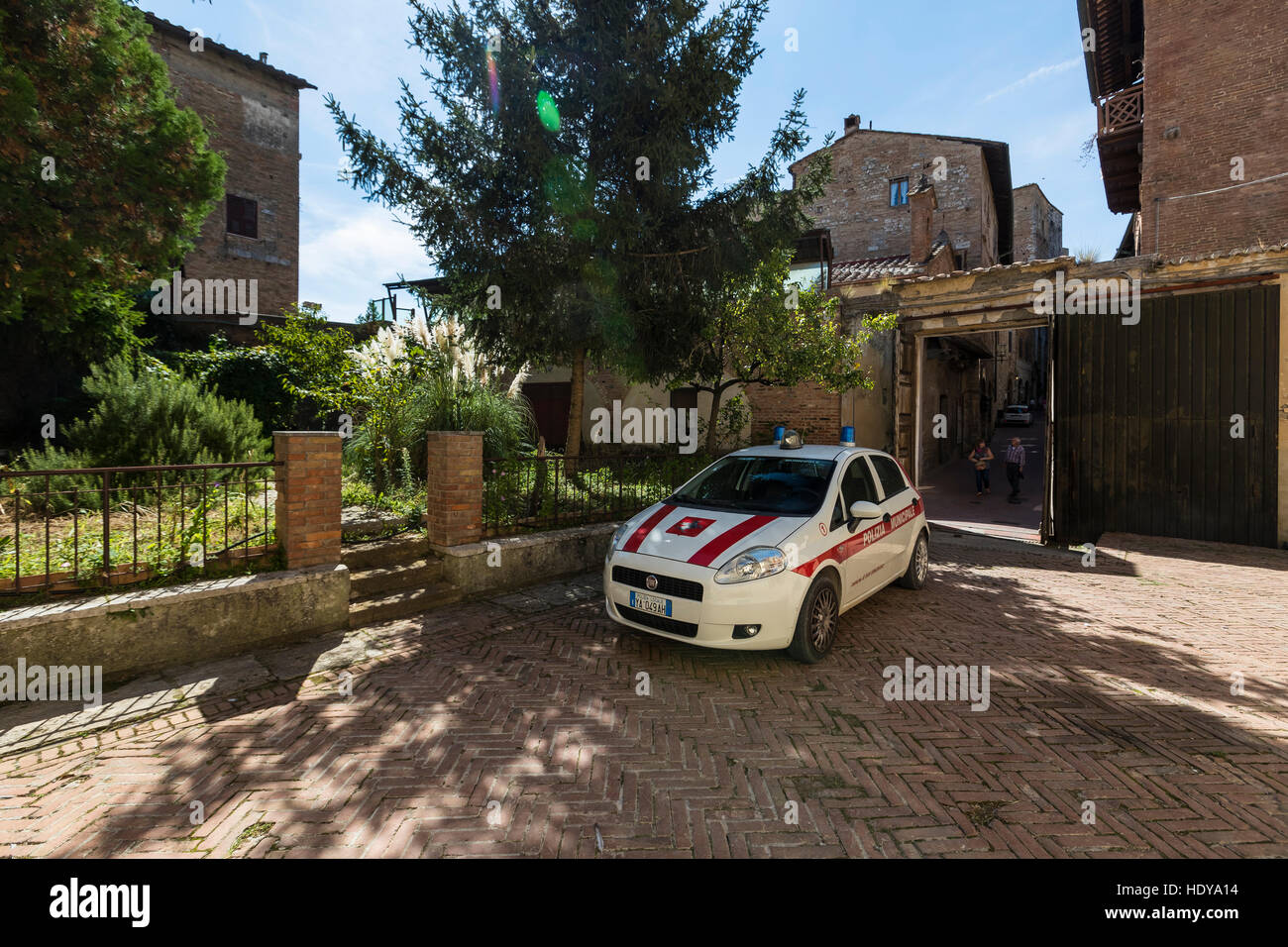 Police car. Medieval city of San Gimignano, Tuscany, Italy. Police ...