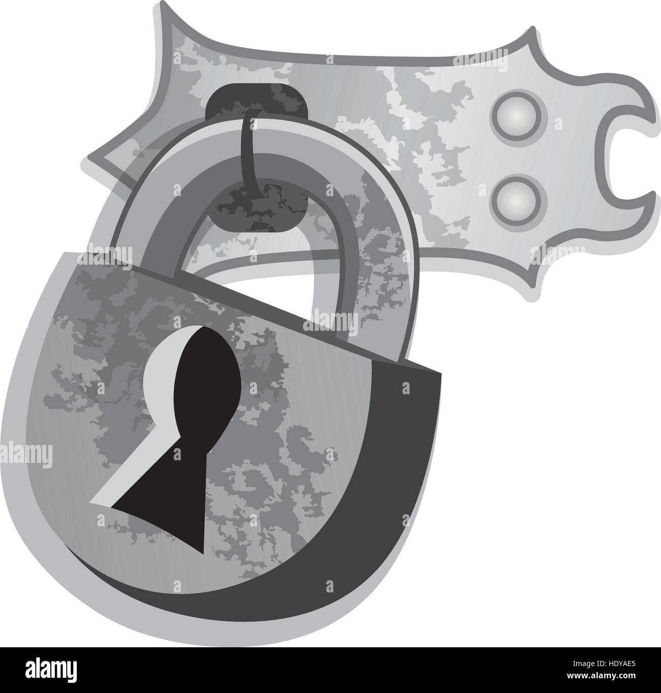 Vintage rusty steel door latch illustration on white background Stock ...