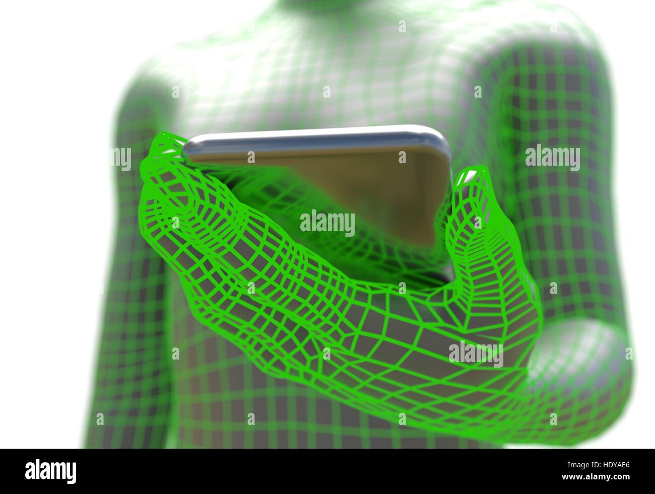 Virtual man holding realistic smartphone isolated 3d illustration Stock ...