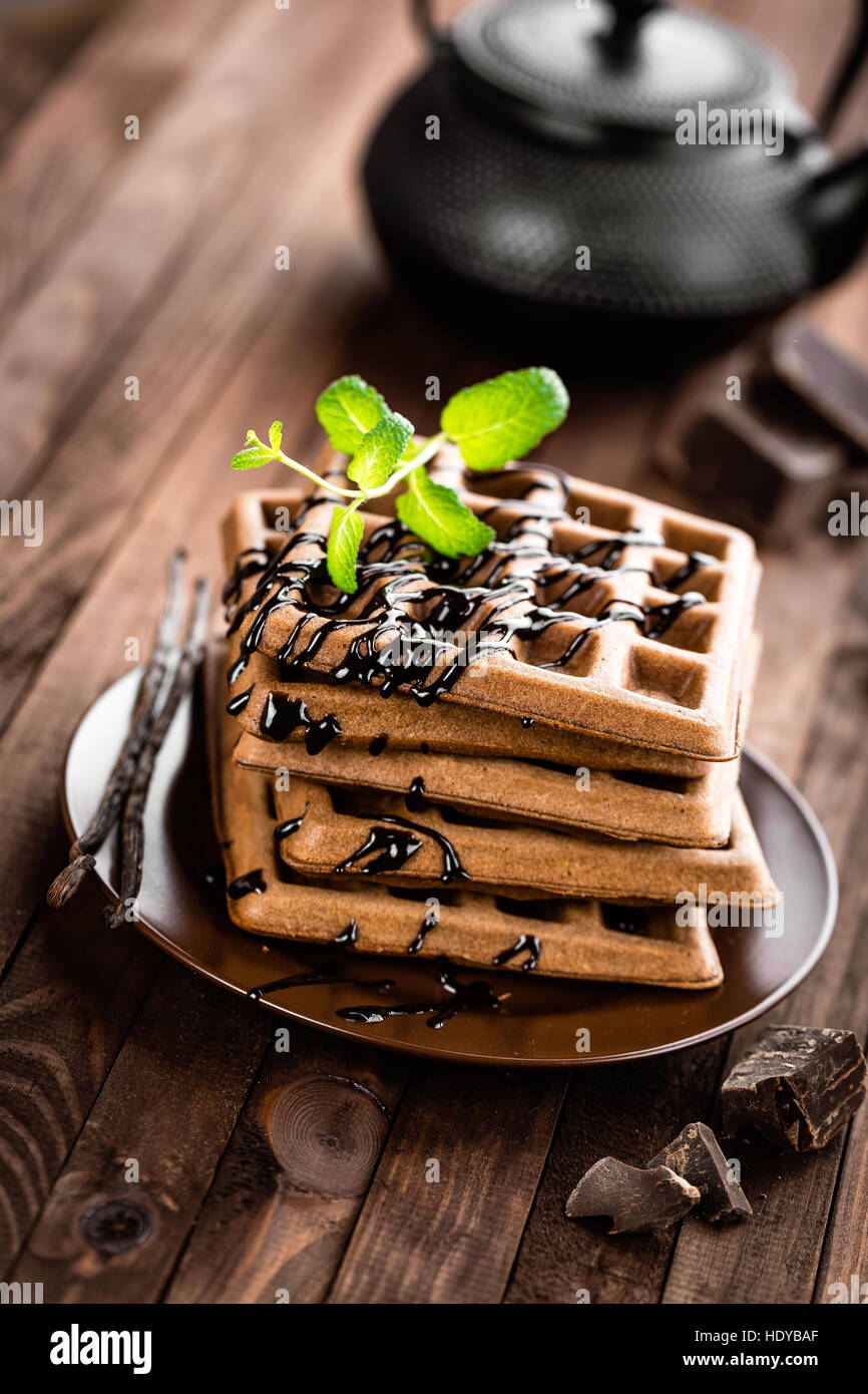 Chocolate waffles hi-res stock photography and images - Alamy