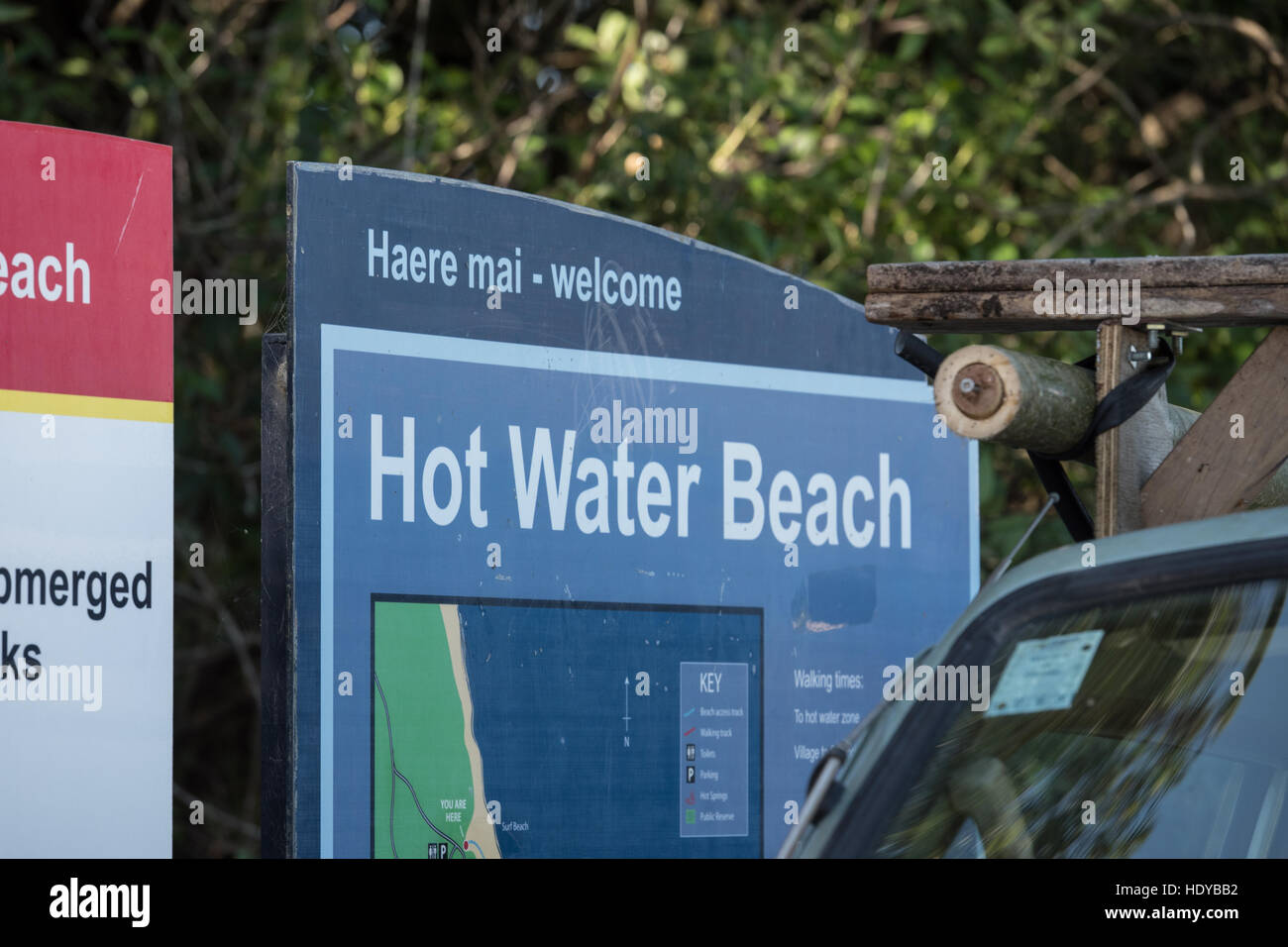 Information and welcome sign for Hot Water Beach. Coromandel Peninsula ...
