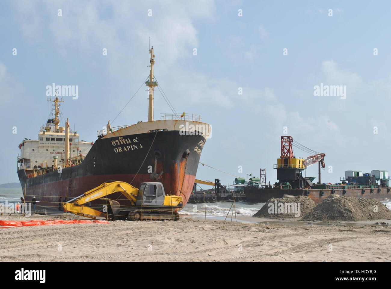 Ran aground oil tanker ship in Thailand Stock Photo - Alamy