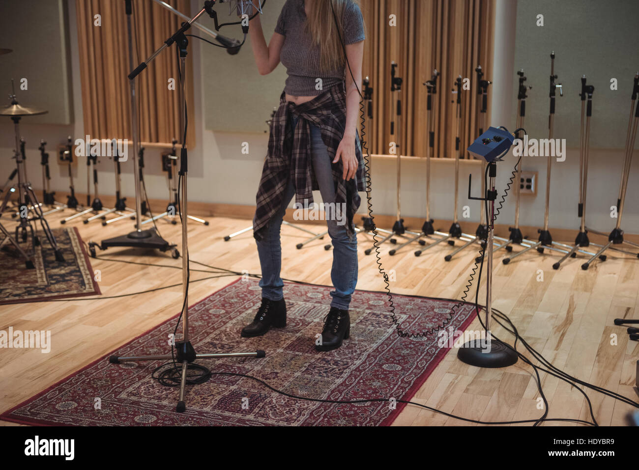 Beautiful woman singing in recording studio Stock Photo - Alamy
