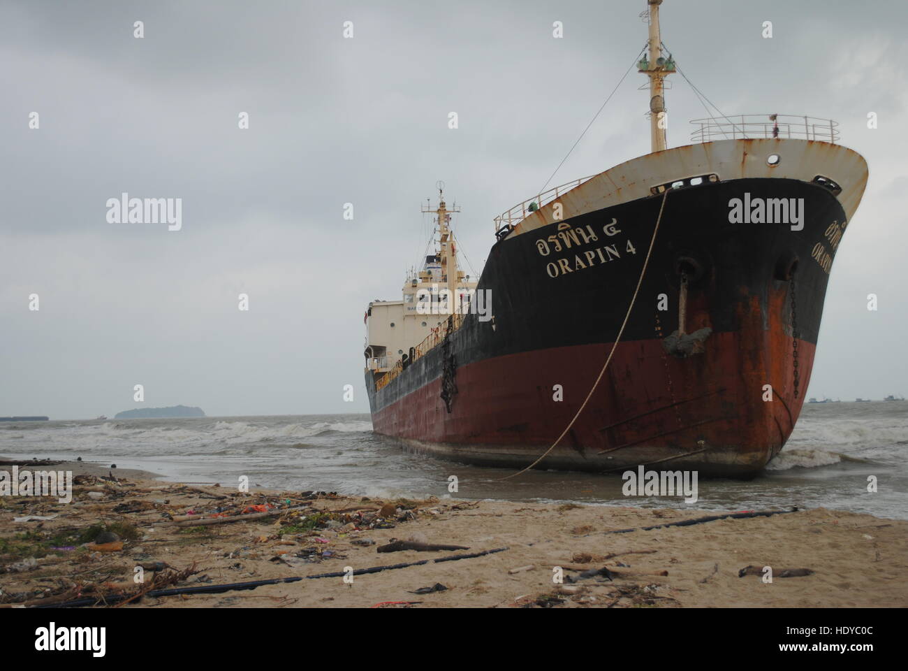 Ran aground oil tanker ship in Thailand Stock Photo - Alamy