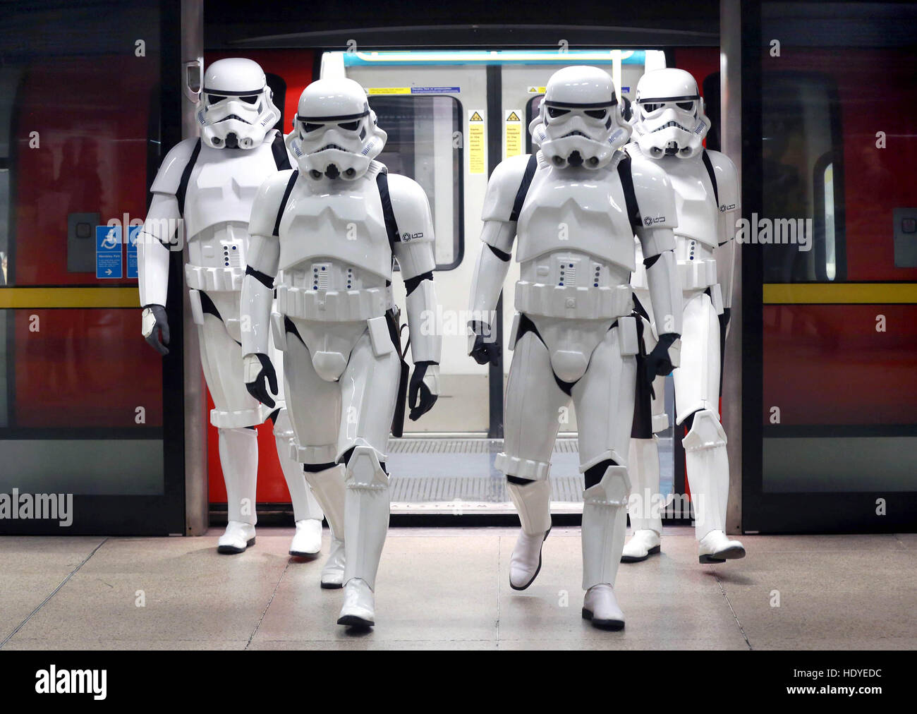EDITORIAL USE ONLY A group of Star Wars fans dressed as Stormtroopers ...