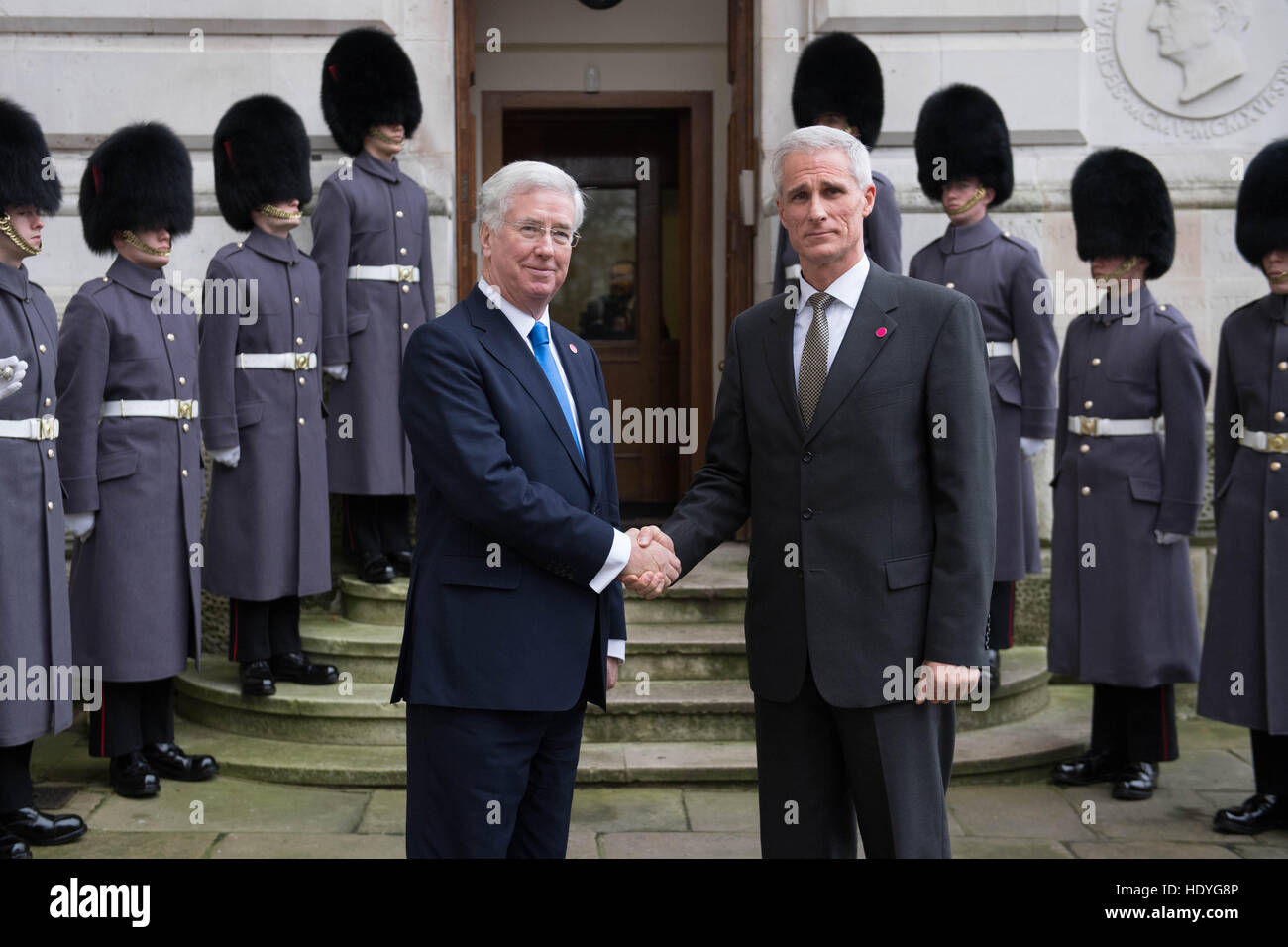 Defence Secretary Sir Michael Fallon (left) greets Netherlands' Major ...
