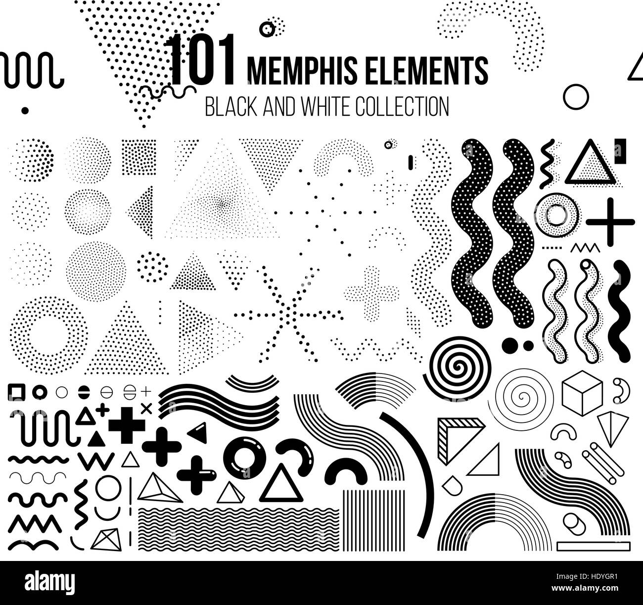 Set memphis design elements Black and White Stock Photos & Images - Alamy