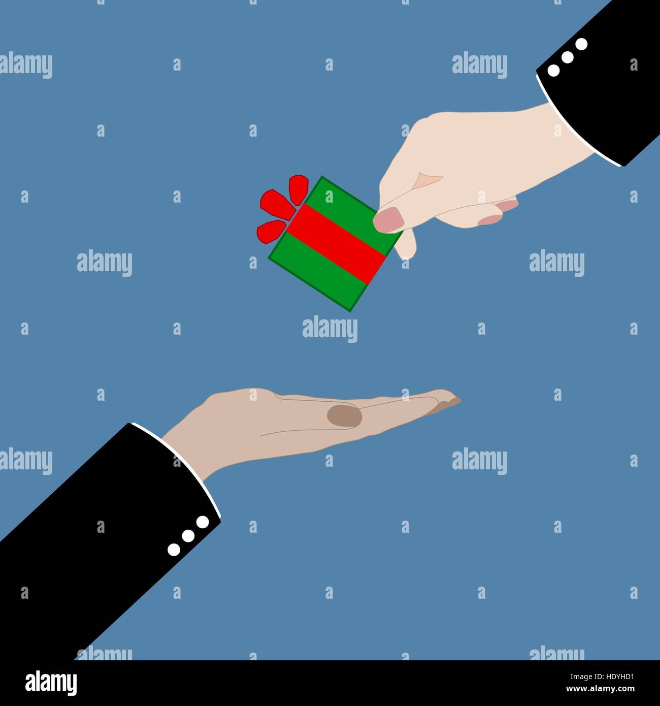 Hand giving gift box to another hand. Gifting and receiving gift ...