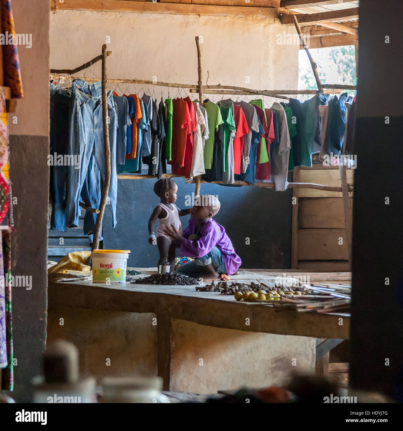 African children playing on marketstand Stock Photo - Alamy