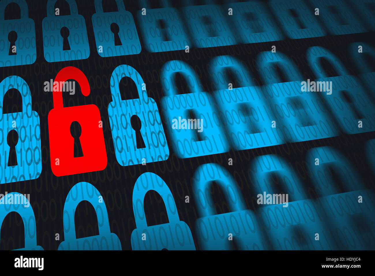 Information technology security concept with open lock system and ...