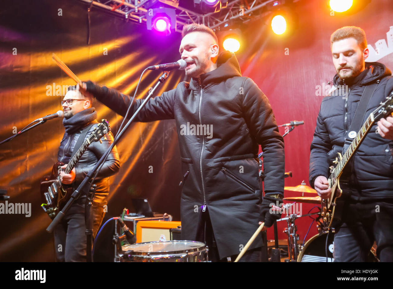 Famous croatian rock band Vatra performing on stage in front of Art ...