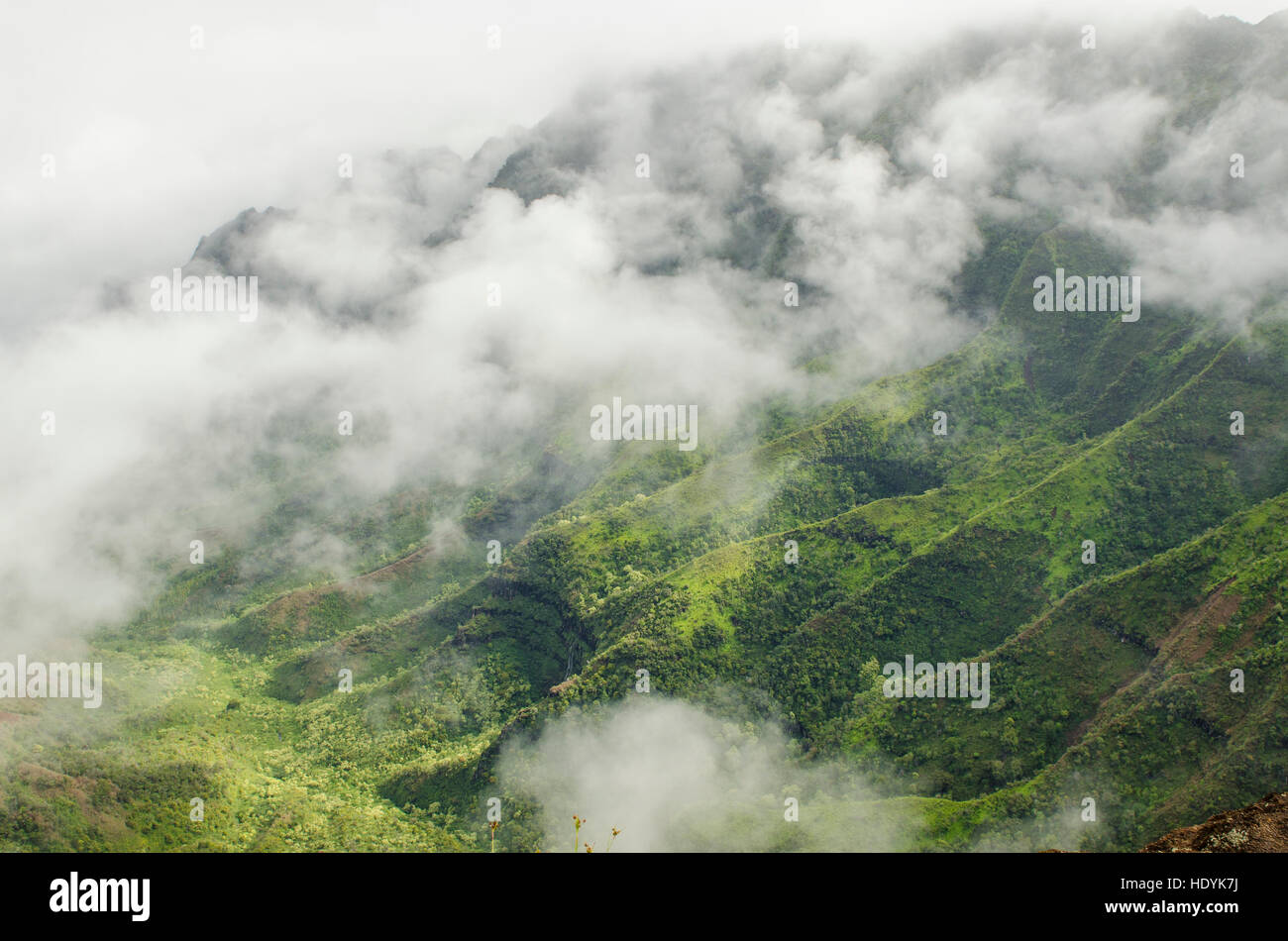 Mist covered Kalalau Valley, Napali Coast State Park Kauai, Hawaii ...