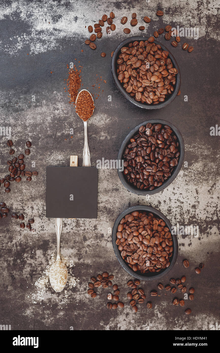 Selection of roasted coffee beans and blank tag Stock Photo - Alamy