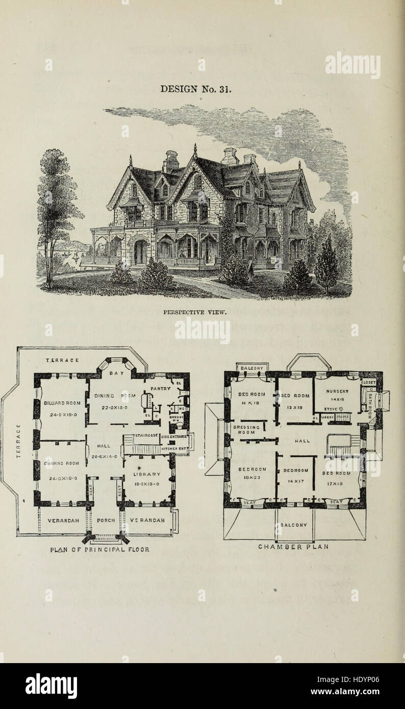 Features house design plans with detailed descriptions hi-res stock ...