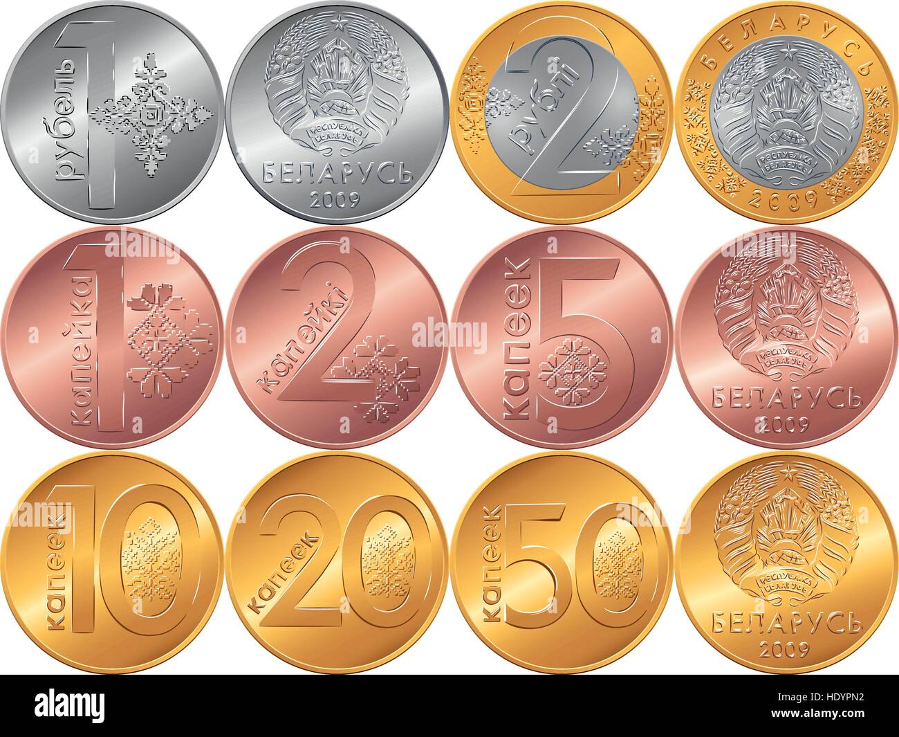 Set obverse and reverse new Belarusian Money coins Stock Vector Image ...