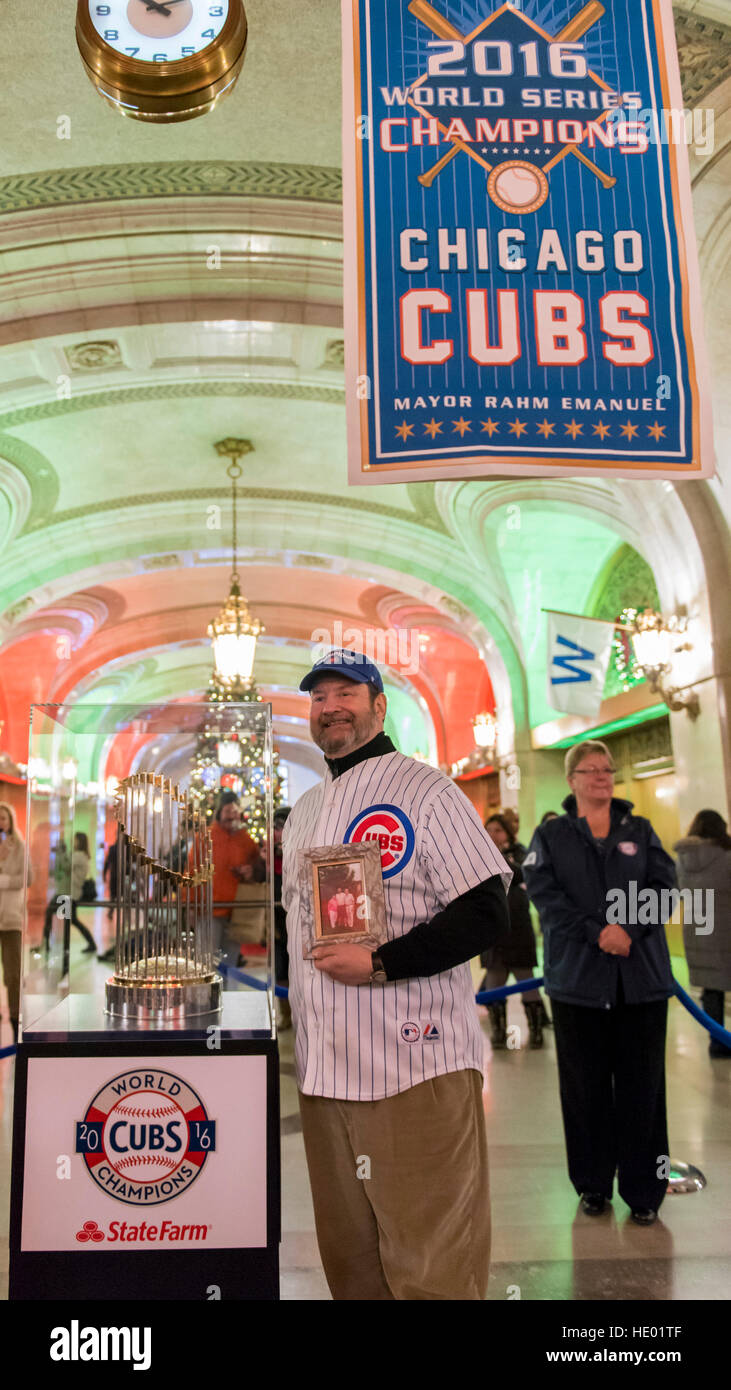 Chicago, USA. 15 December 2016. The World Series Championship Trophy is ...
