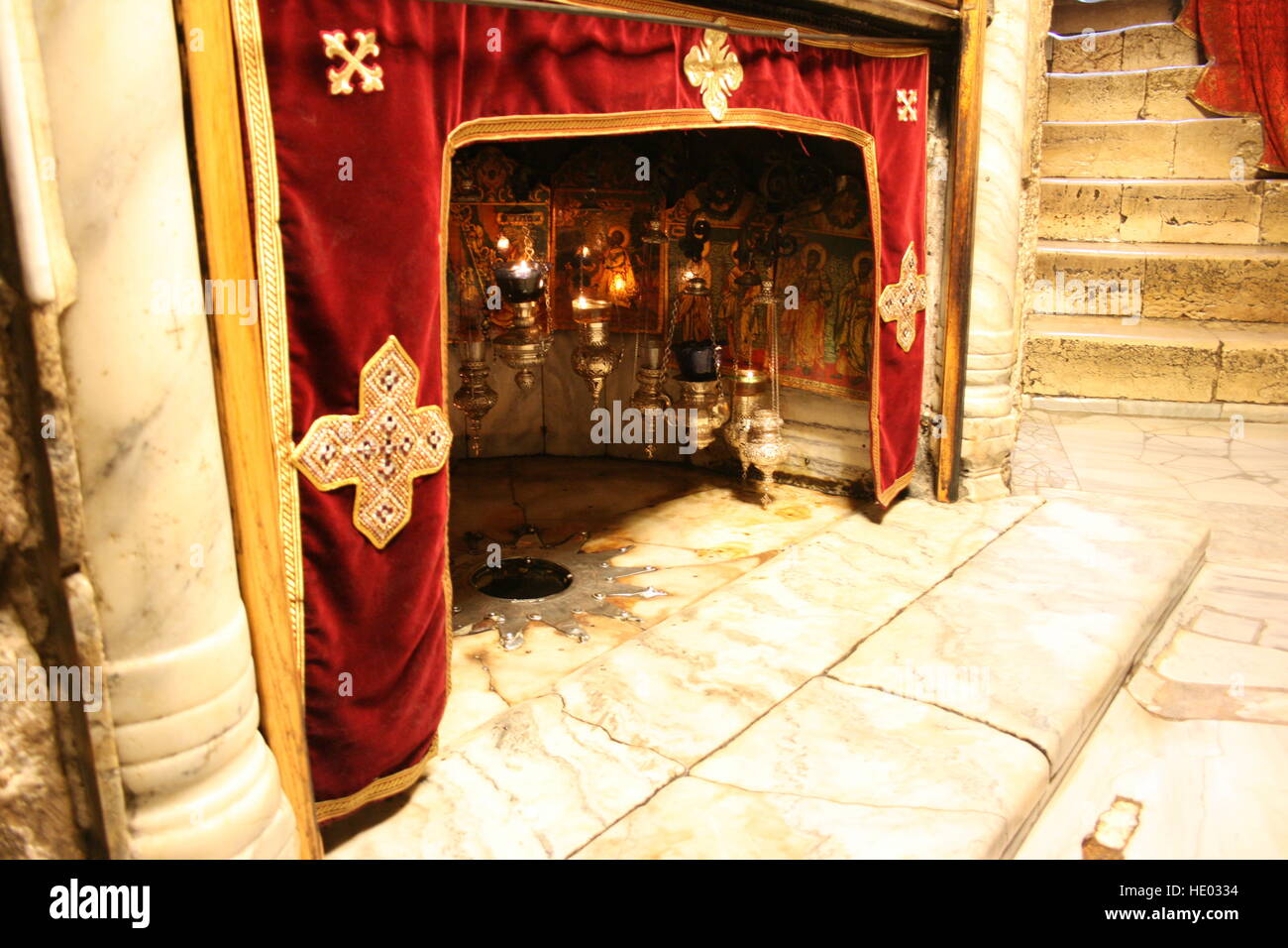The grotto in the the Church of the Nativity in Bethlehem, State of ...