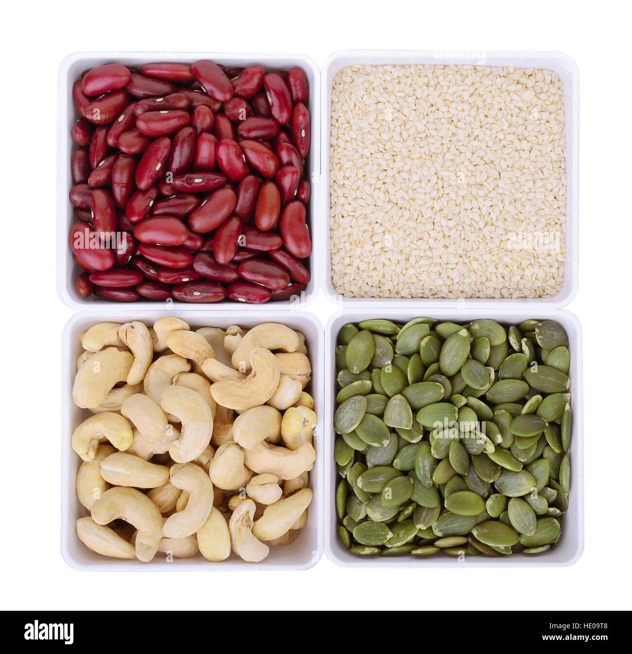 red bean,white sesame,Pumpkin seeds,Cashew nuts in white square bowl ...